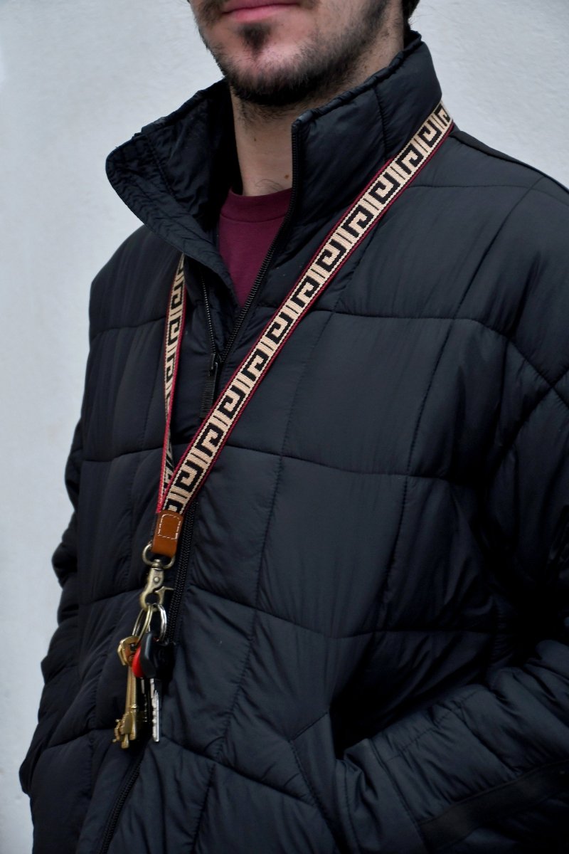 Leather Necklace Lanyard (Greek Black)